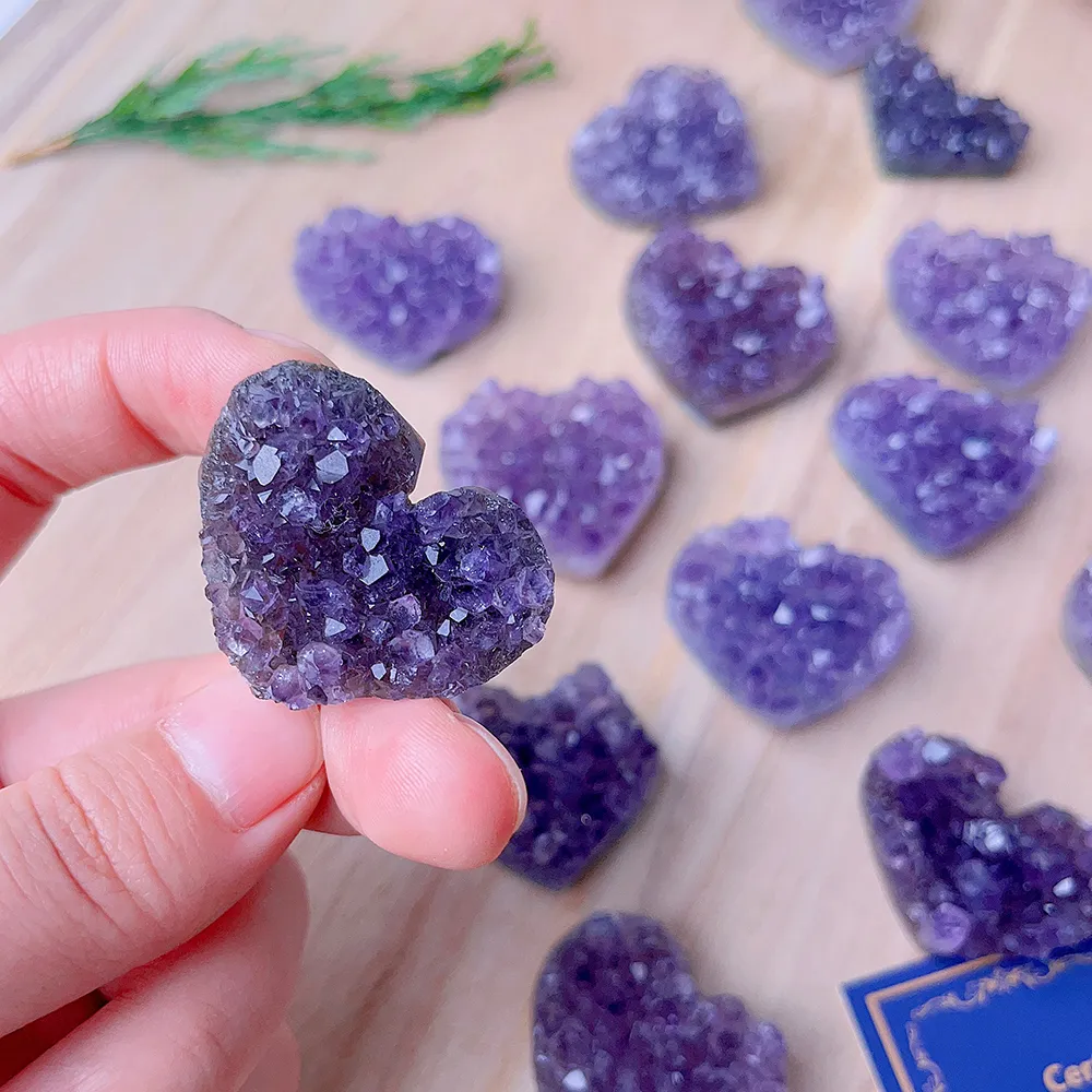 Natural Amethyst Heart Shape Cluster: Raw Crystal Healing Stone for ...