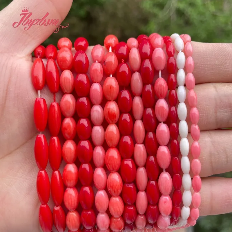 Natural Coral Oval Beads for Jewelry Making - 3x6mm and 5x8mm, 15 Inch ...