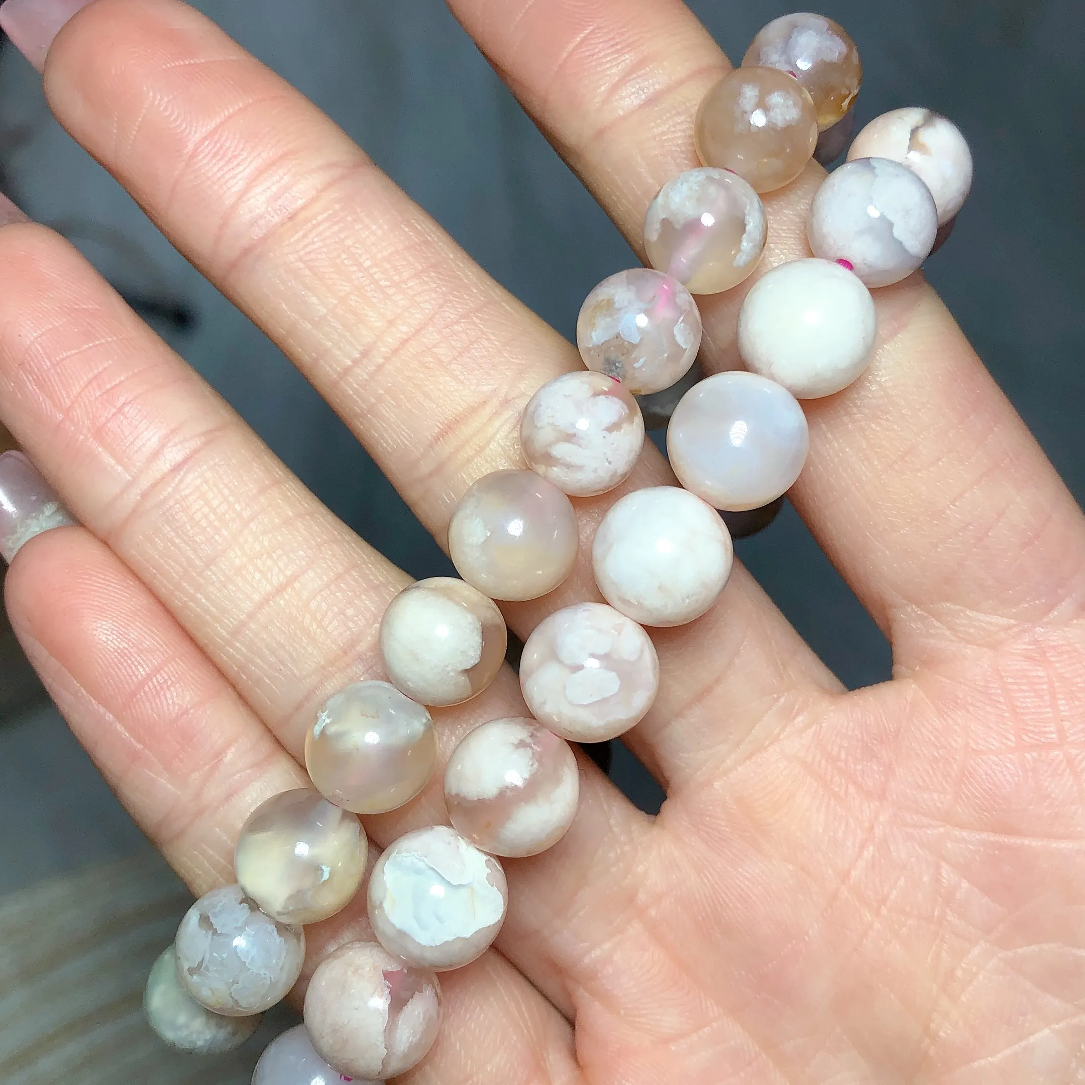 Natural Crystal Bracelets Flower Agate Beads Elastic Healing Gemstone ...
