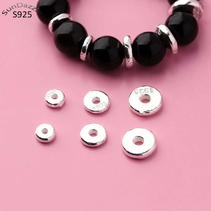 Sterling Silver Flat Round Beads for Jewelry Making 925 Pure Silver Spacer Beads