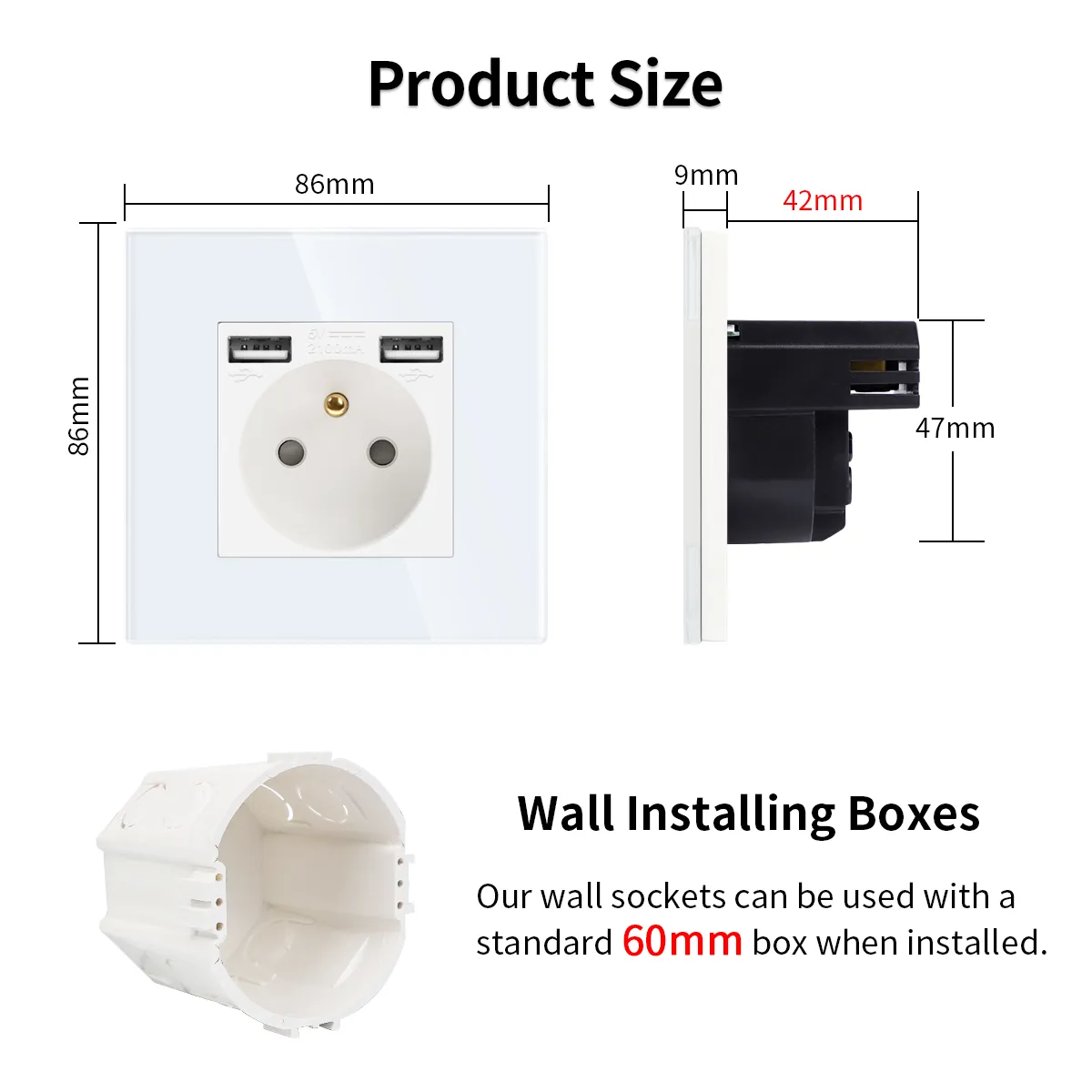 France Standard Double Sockets French Type-c Outlets 110-250V Glass ...