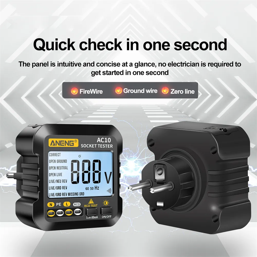 AC10 Power Wiring Tester Digital Voltage Display Ground Leakage Test ...