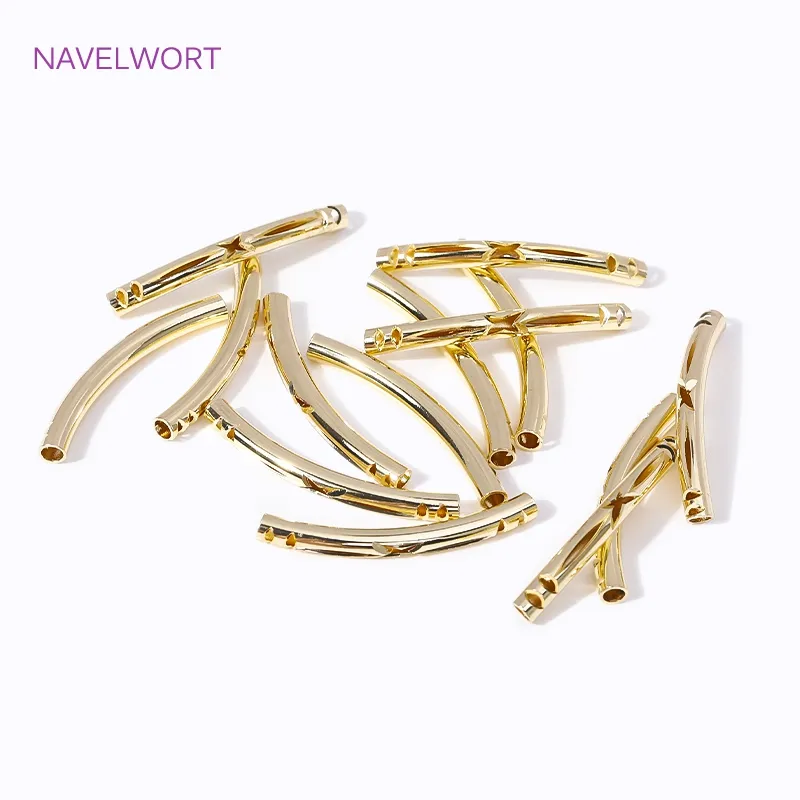 18K Gold Plated Brass Long Curved Tube Beads Connectors for DIY ...