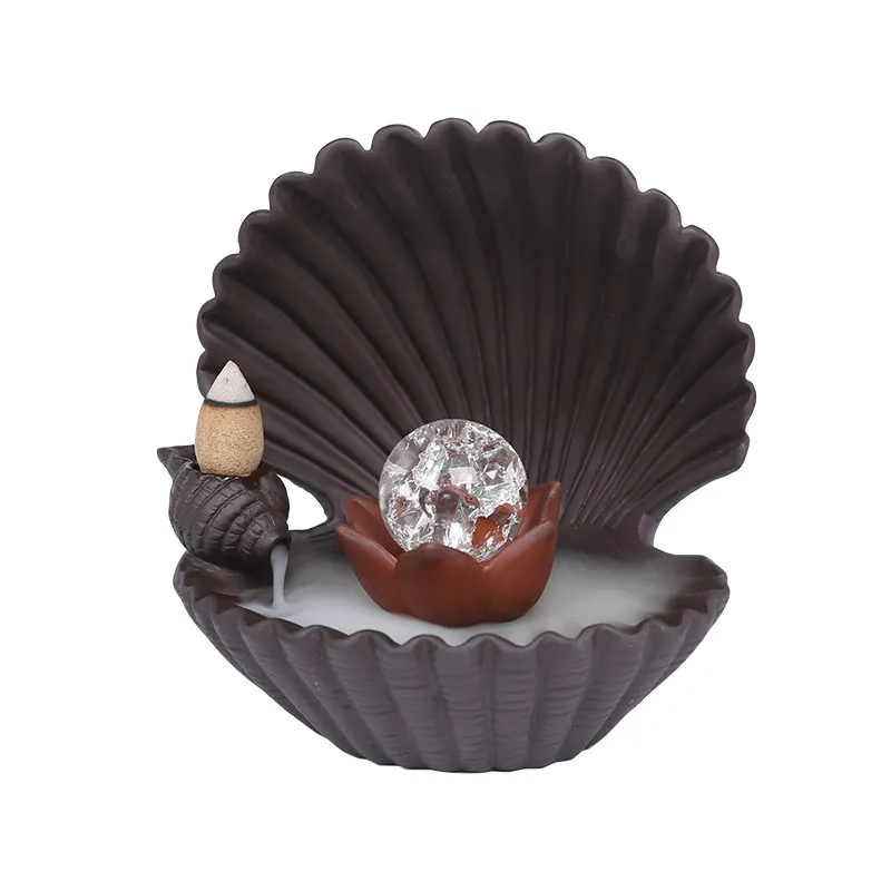 Shell-Shaped Backflow Incense Burner with RGB LED - Ceramic Holder ...