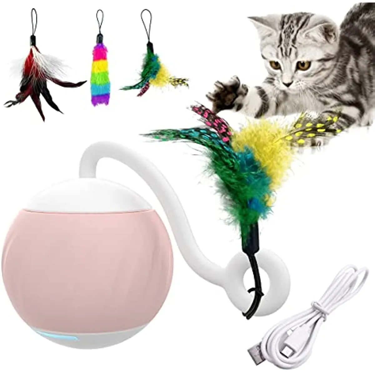 ATUBAN Cat Toy Smart Robotic Automatic Moving Ball with Feather for ...