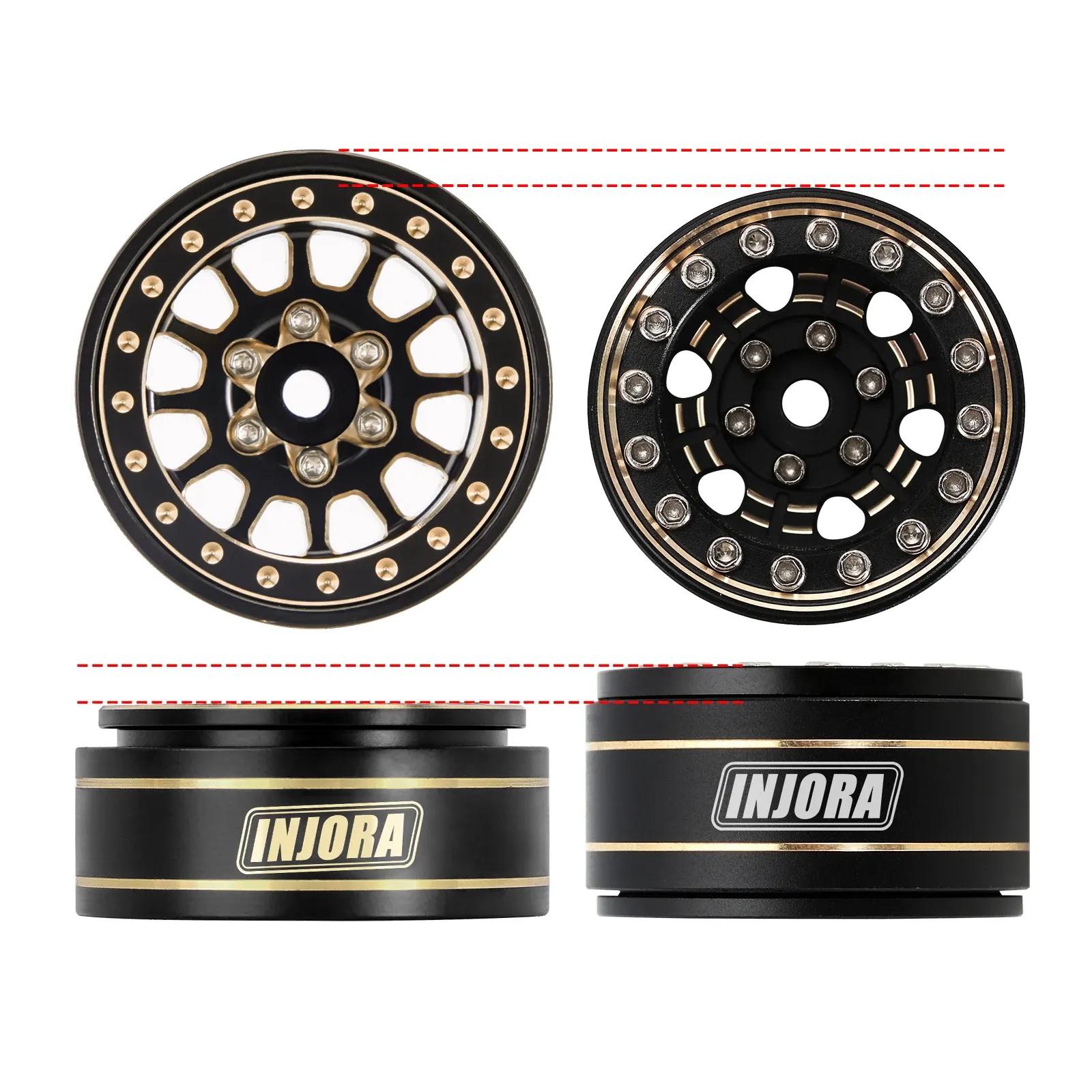 INJORA Brass Beadlock Wheel Rims for 1/24 and 1/18 Scale RC Crawlers ...