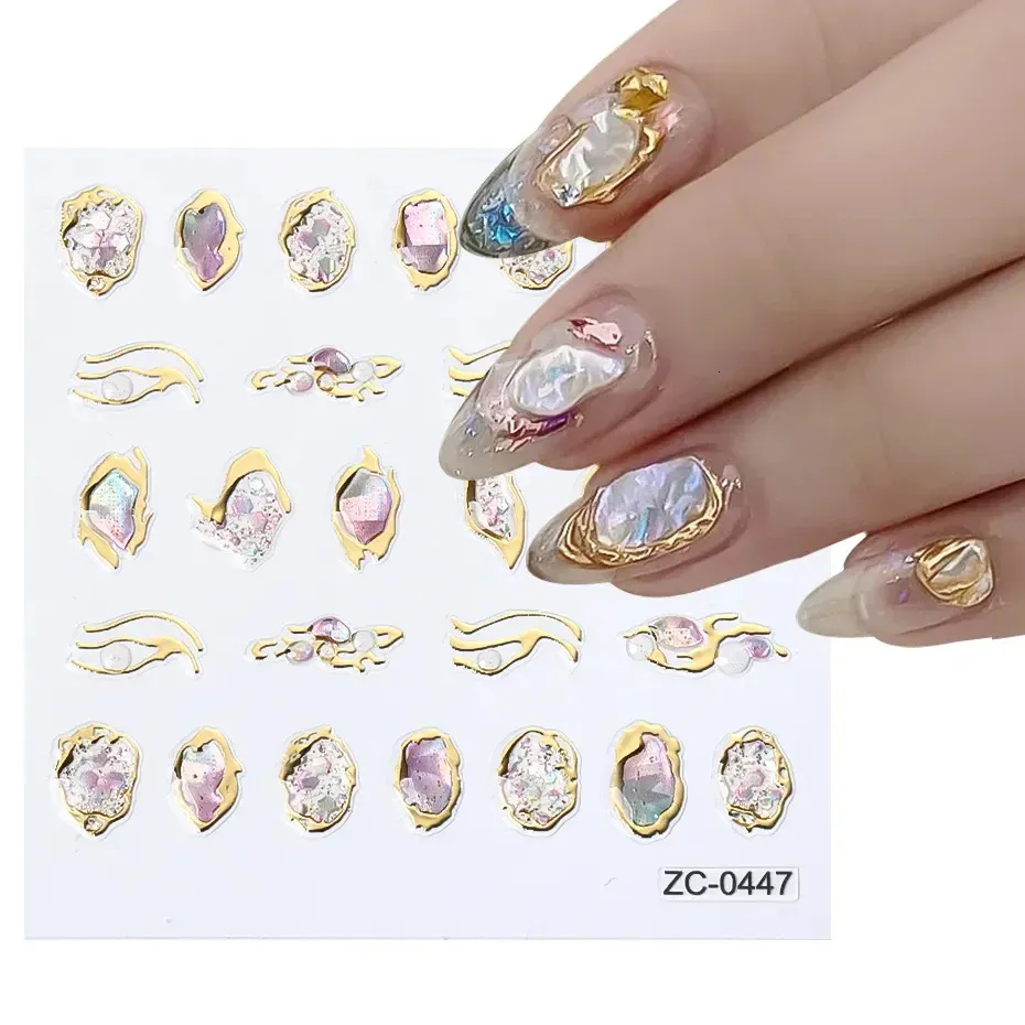 Gold Frame Abstract Geometric 5D Self-Adhesive Nail Art Diamond Pearl ...