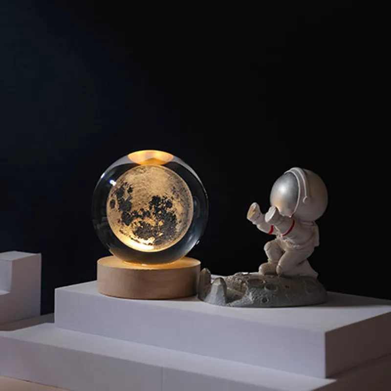 Astronaut Planet Globe Night Light - 3D Crystal Ball with Touch Switch ...