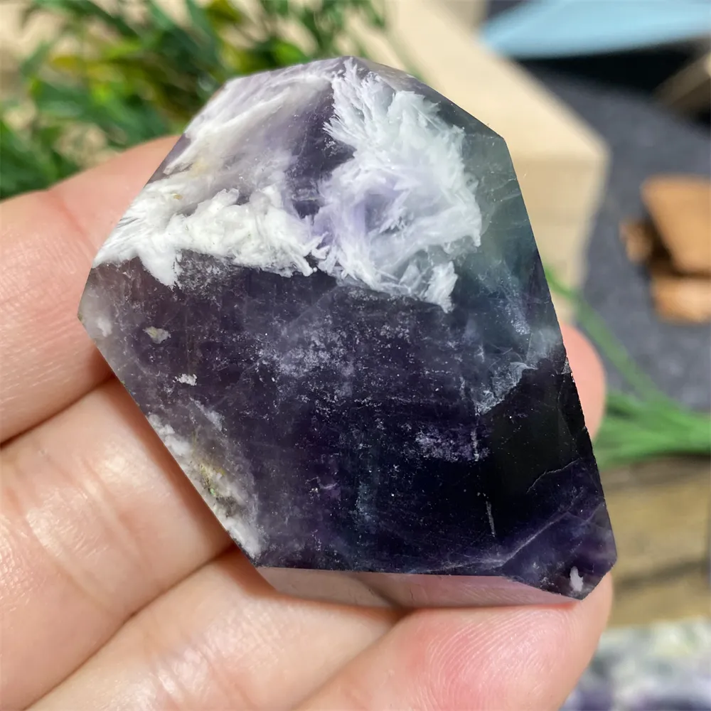 Natural Stone Green Fluorite Quartz Purple Crystal Point Polyhedral ...