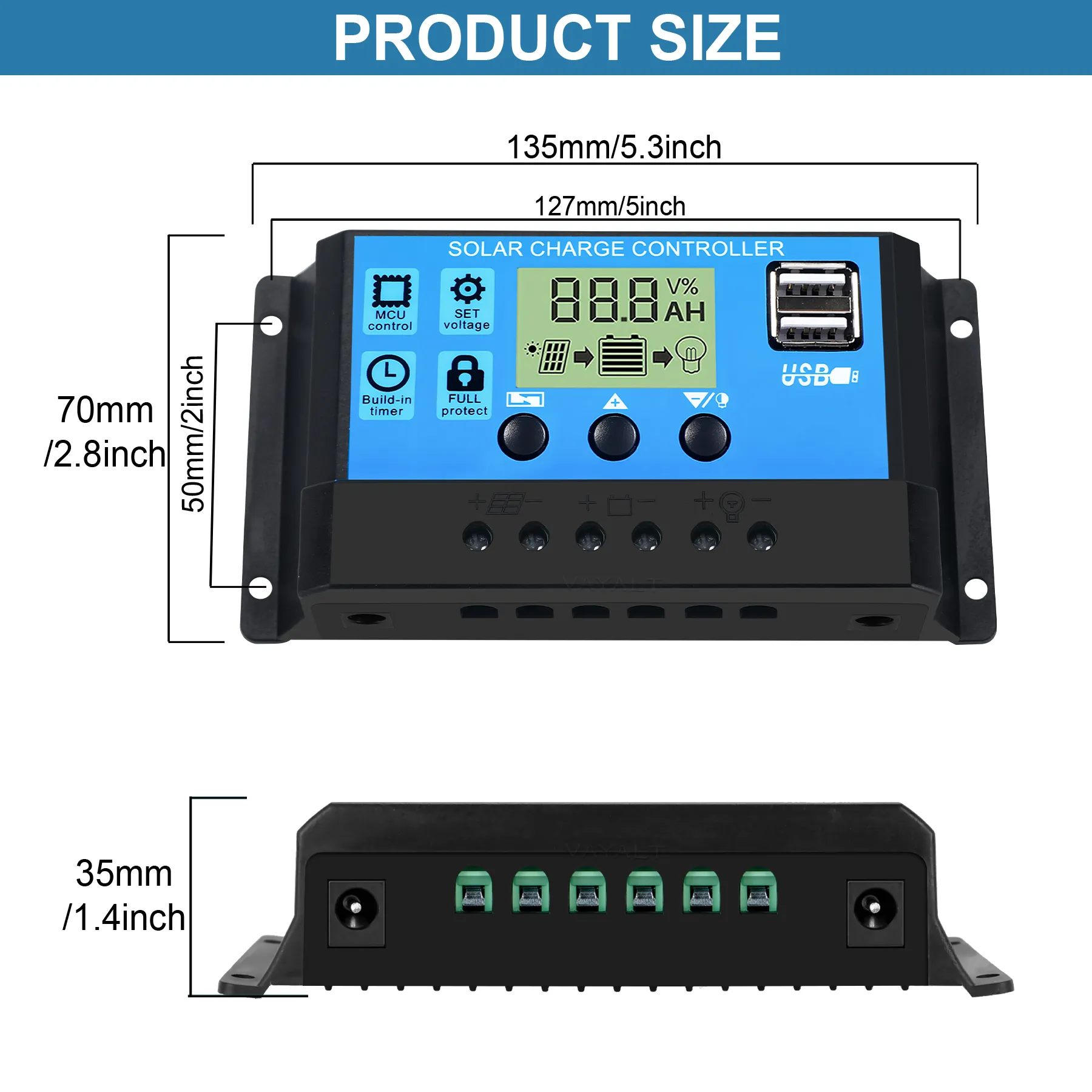 Intelligent 10A-100A Solar Charge Controller with USB Port for 12V/24V ...