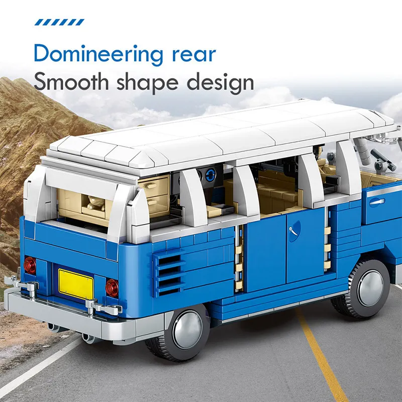 Technical Classic Vintage Car MPV T2 Pink Camper Building Blocks Model ...