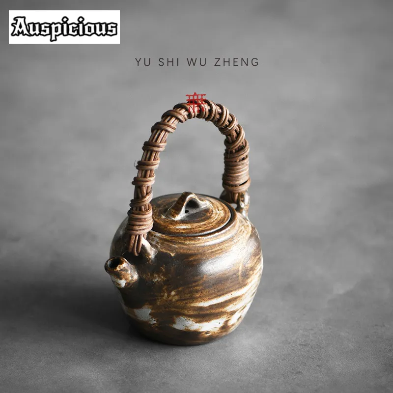 Handmade Pottery Teapot 150ml Ceramic Tea Kettle with Vine Handle, Japanese Style, Unique Beam ...