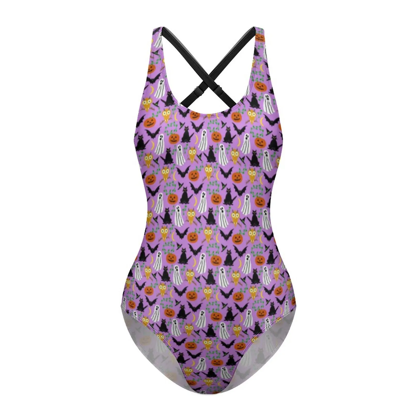 Hauntingly Cute Bats and Pumpkins One-Piece Swimsuit for Spooky Beach ...