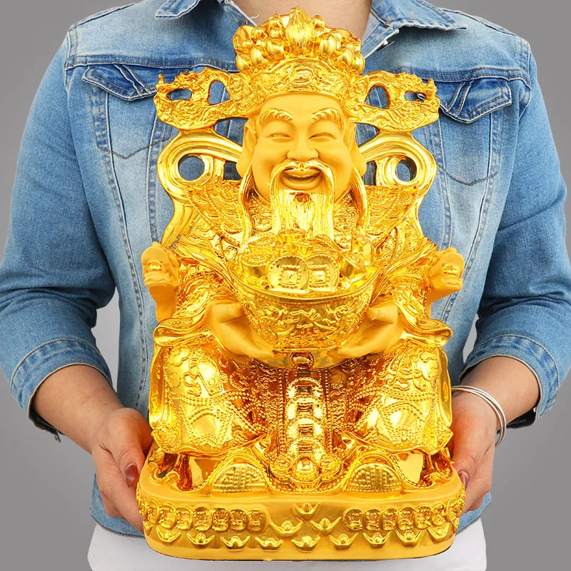 Gold God Of Wealth Feng Shui Resin Statue Lucky Home Decor For Entrance ...