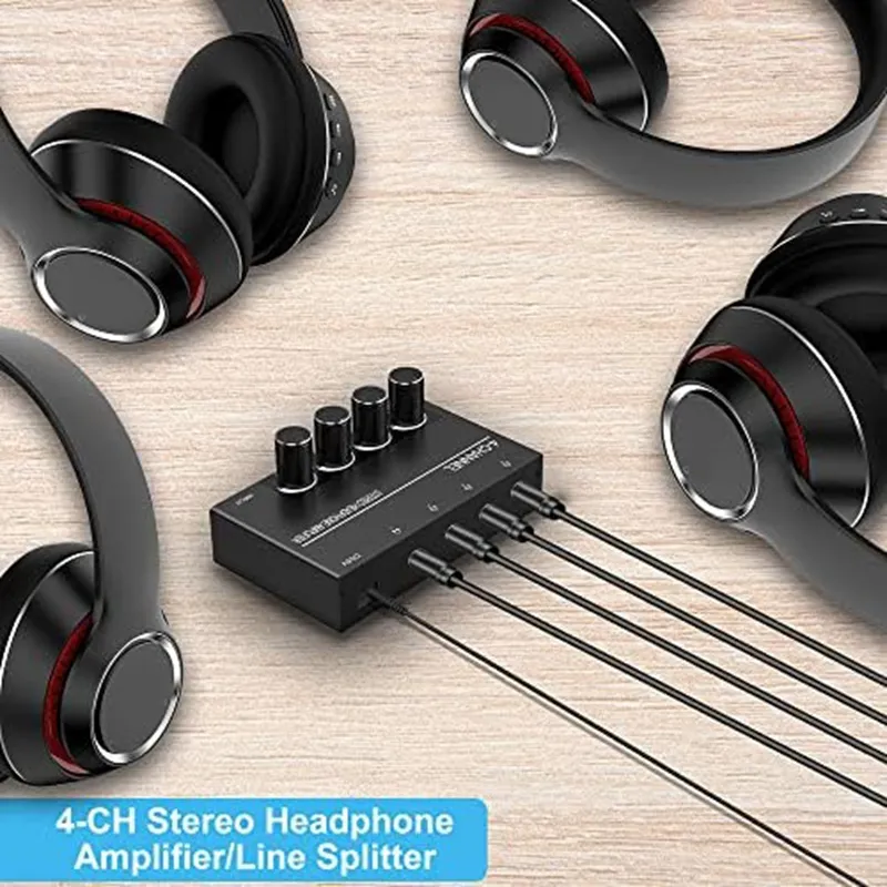 4 Channel 3.5mm Headphone Stereo Splitter Audio Headphone Amplifier For ...