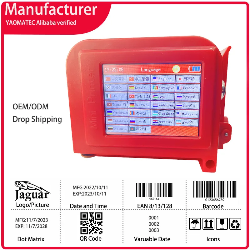 Portable Touch Screen Label Printer 12.7mm Handheld Thermal Inkjet For ...