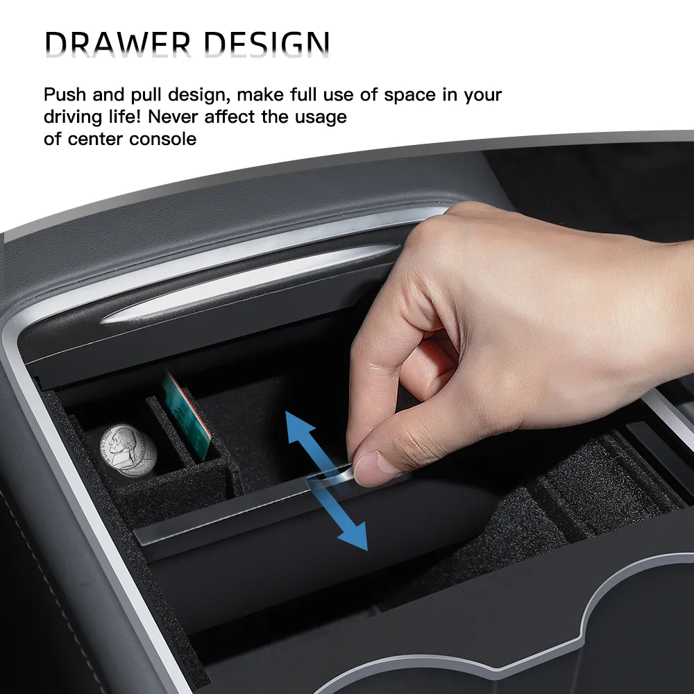 2024 Model 3/Y Center Console Organizer: Hidden Storage Drawer, Armrest ...