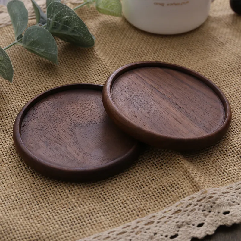 Natural Wood Tea Cup Coaster Set - Round Wooden Drink Holder for Coffee ...