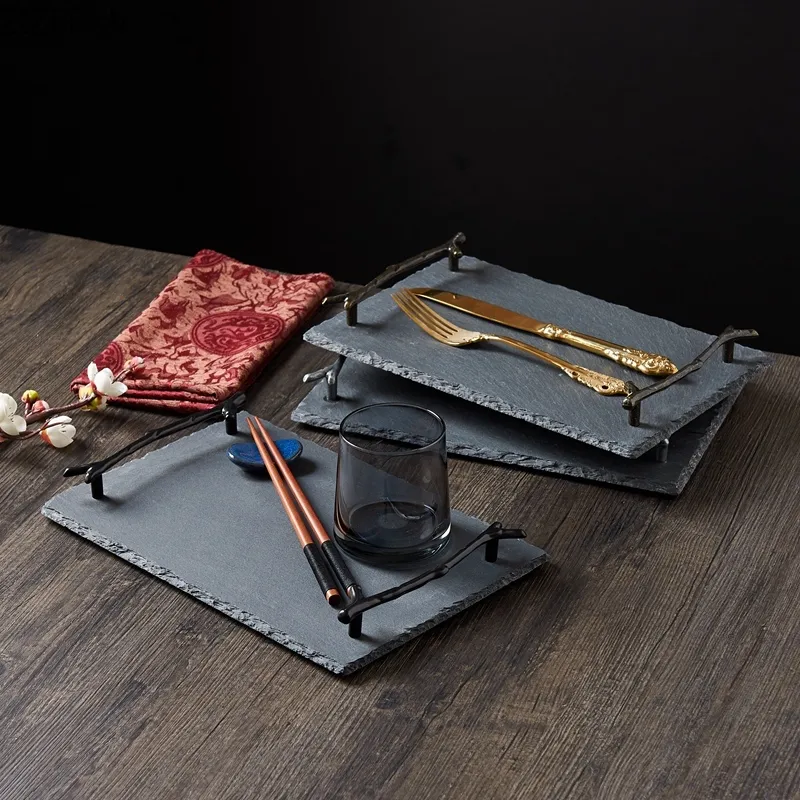 Ceramic Tray with Retro Branch Handle for Home Living Room Tabletop ...