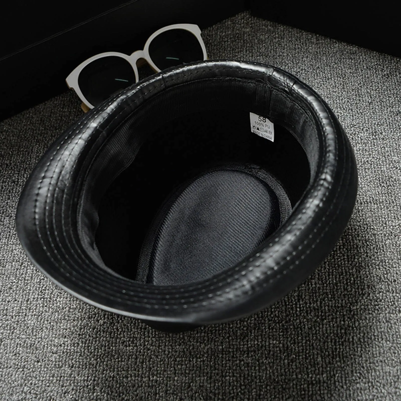 2024Stylish Men's PU Leather Fedora Hats: Retro Jazz Street Dance Dad's ...