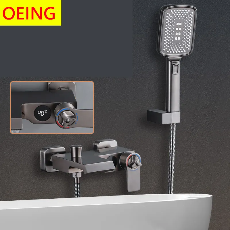 Gun Gray Digital Shower Set: Constant Temperature Copper Body Bathroom ...