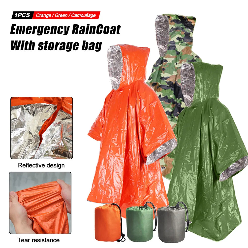 Waterproof Emergency Survival Space Rain Poncho - Thermal Mylar Heat ...