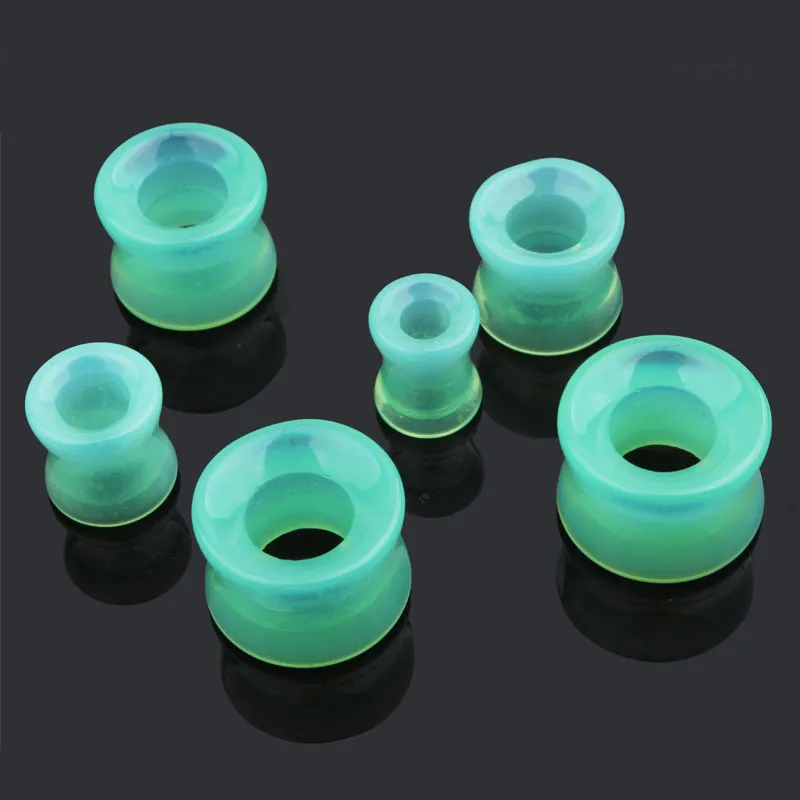 Pair Of Glass Ear Gauges: Single Flared Hollow Tunnel Ear Plugs, Flesh ...