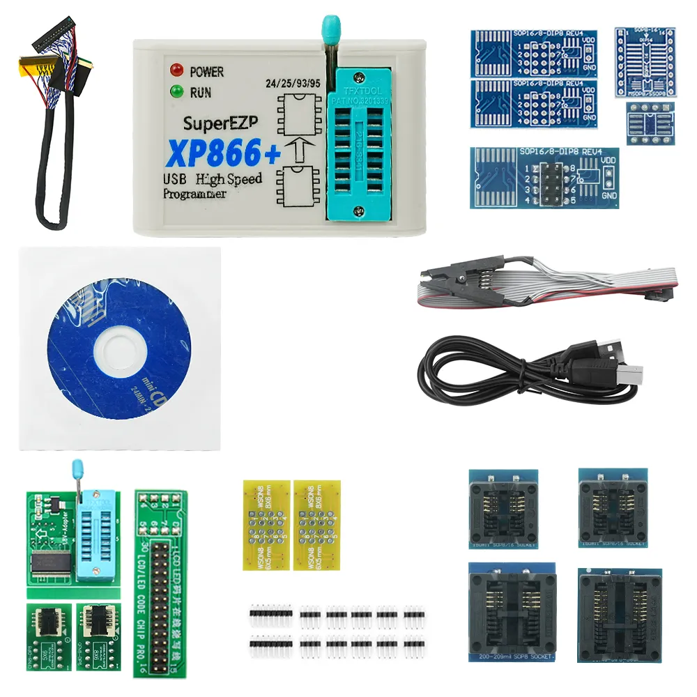 DHgate.com:XP866 USB SPI Programmer Full Set: 24/25/93/95 EEPROM Flash Bios Minipro with 15 ...