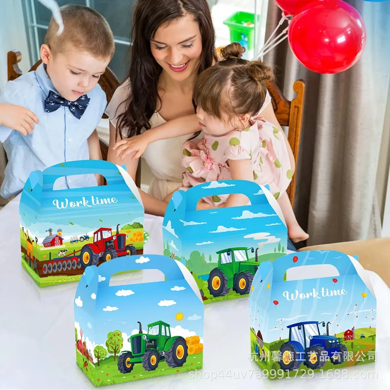 Green Tractor Favor Boxes for Kids Birthday Party, Farm Gift Boxes for ...