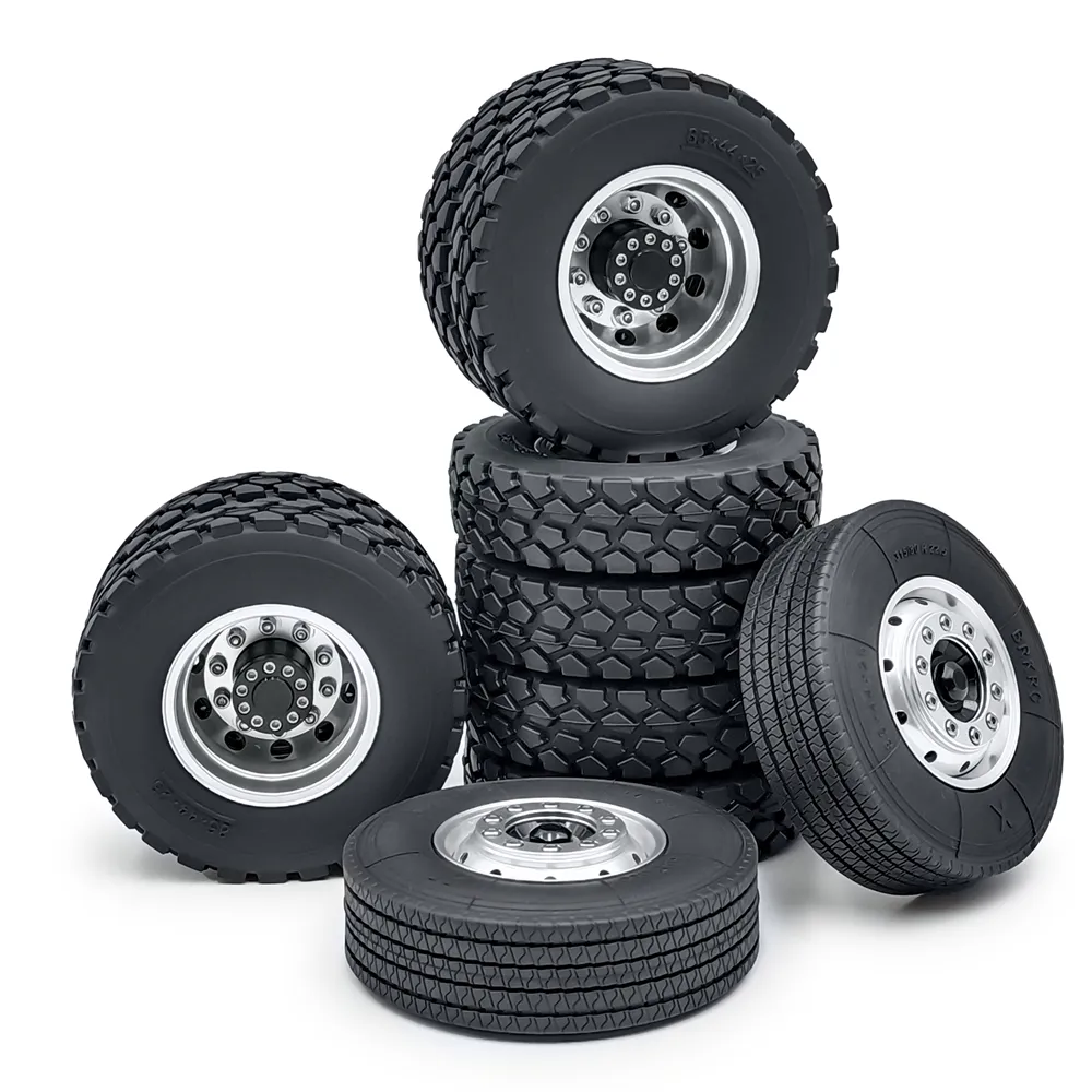 MIBIDAO 6x6 Metal Wheel Hub Rims with Rubber Tires for Tamiya 1/14 RC ...