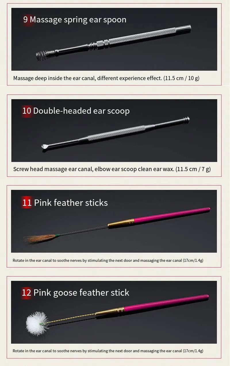 Ear Pick Tools Set Stainless Steel Ear Picker Tool with Feather Stick ...
