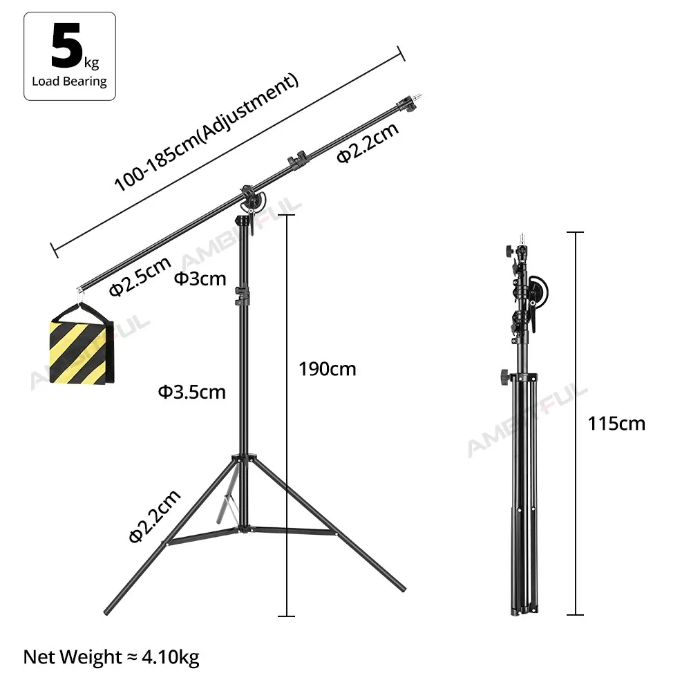 Camera Stand and Light: 126 320cm Two-Way Rotatable Aluminum Adjustable ...