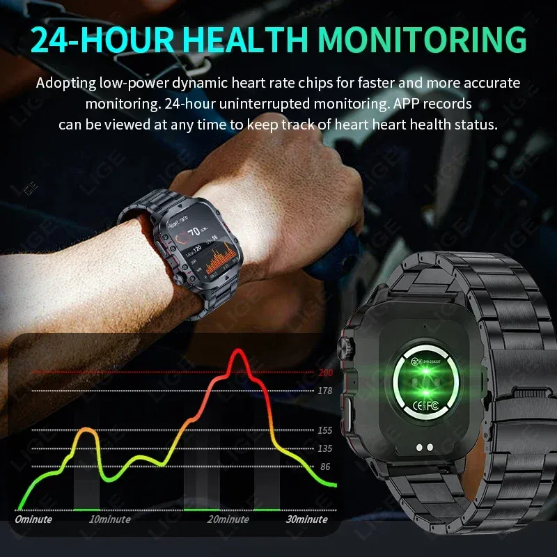Rugged Smartwatch: 2024 Military Outdoor IP68 Waterproof Bluetooth ...