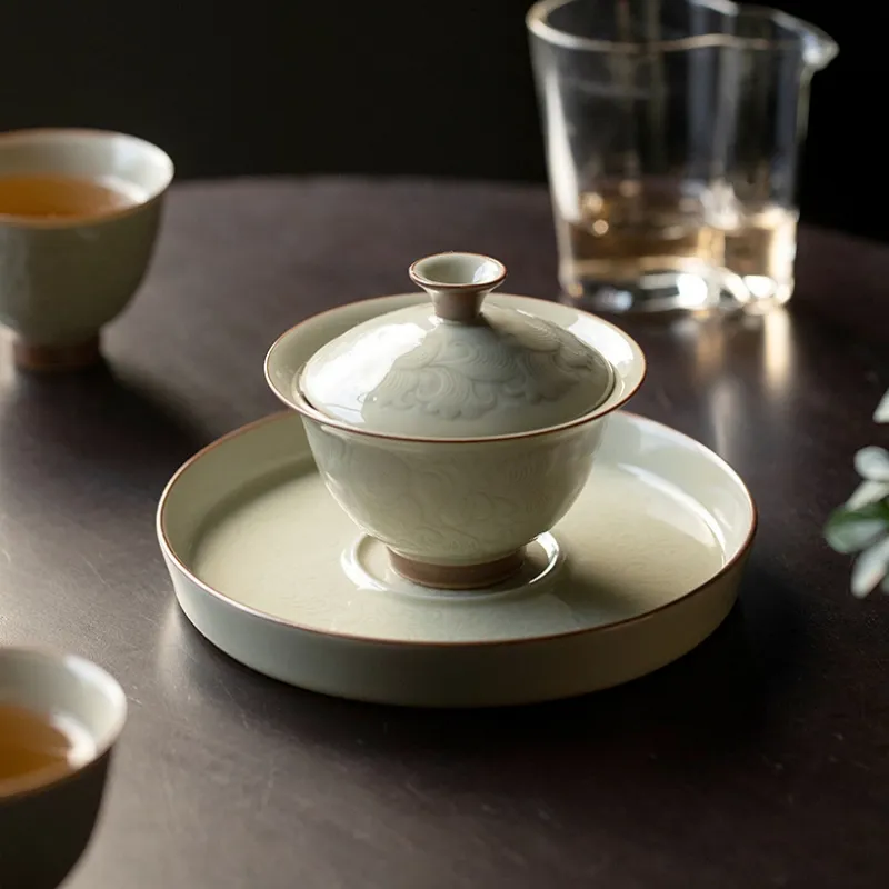 DHgate.com:Yellow Ceramic Lidded Gaiwan Tea Tureen Chinese Teacups ...