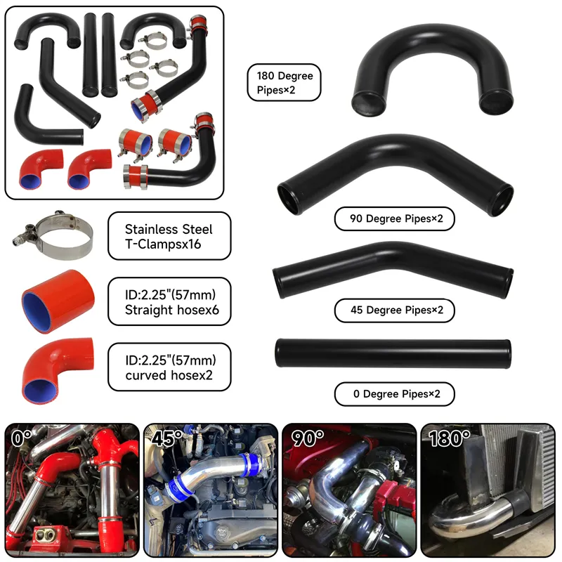 Turbo Boost Intercooler Piping Kit 2.25 57mm Aluminum, High Performance ...