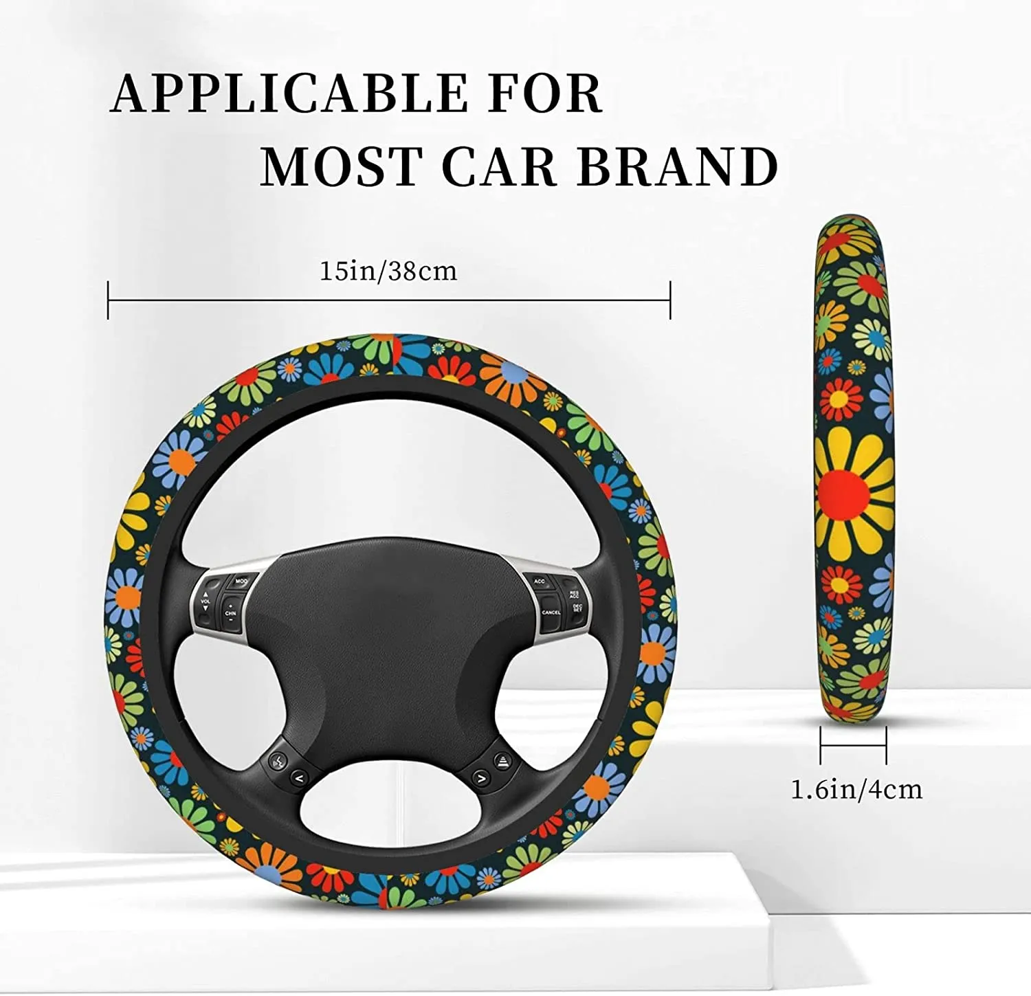 Car Steering Wheel Cover - Colorful Floral Neoprene Elastic Steering ...