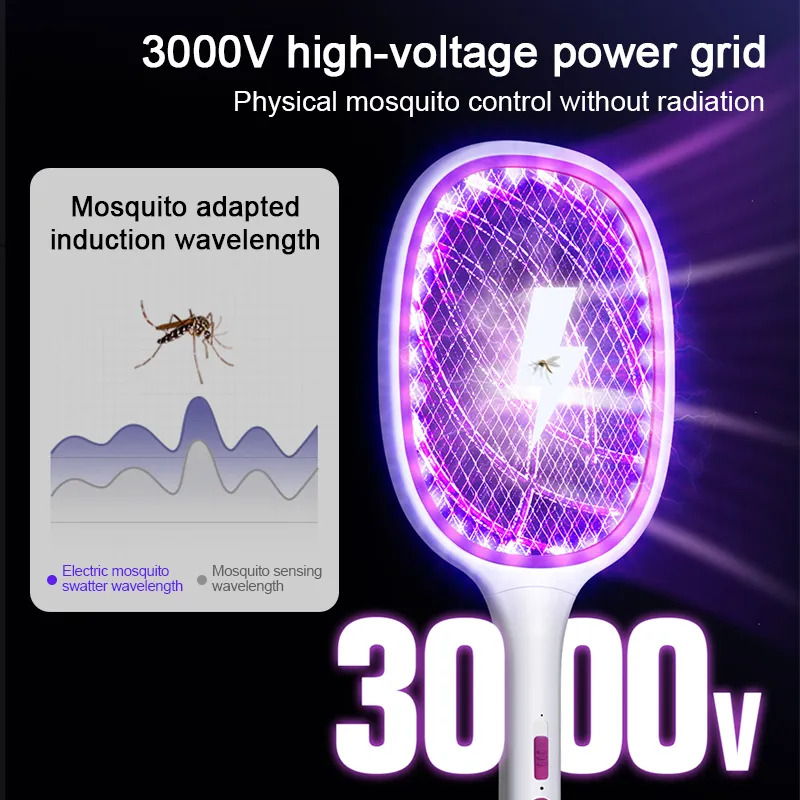 2024 Electric Fly Swatter 3000V UV Light Bug Zapper Racket USB ...