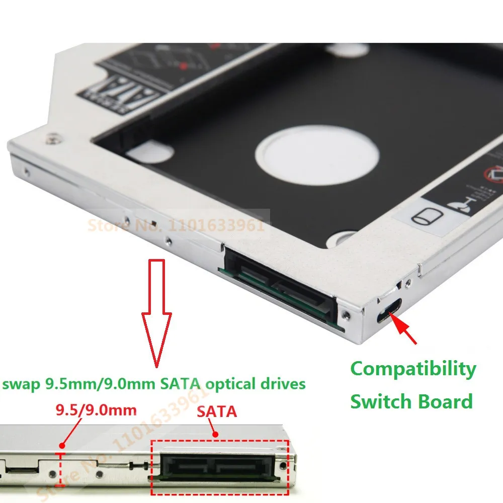 Universal 9.0mm SATA 2nd Hard Drive HDD SSD Optical Bay Caddy Frame ...