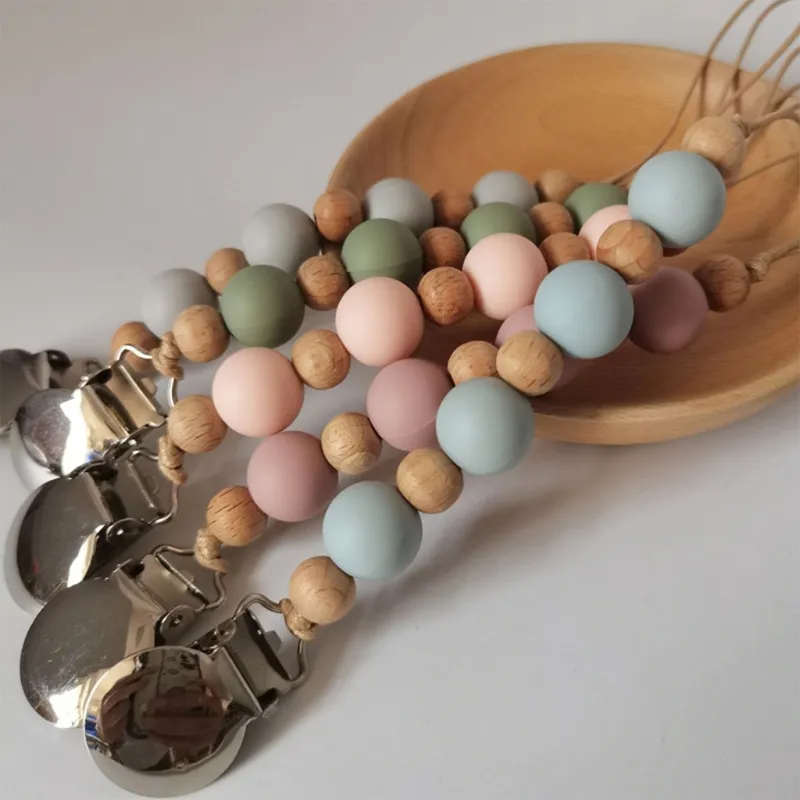 2024 Baby Pacifier Clip with Anti-Lost Nipple Soother, Teething Bead ...