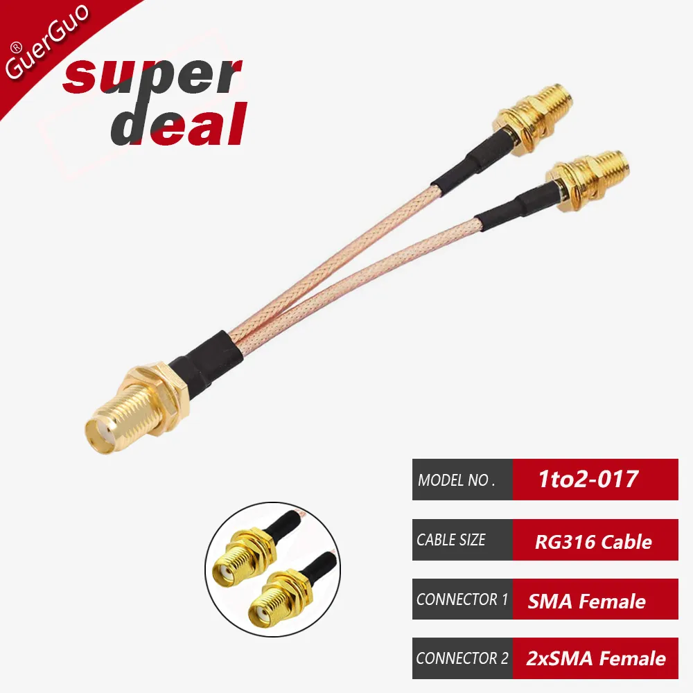 SMA Female to Dual SMA Male 1 to 2 RF Coaxial Y Splitter Combiner ...