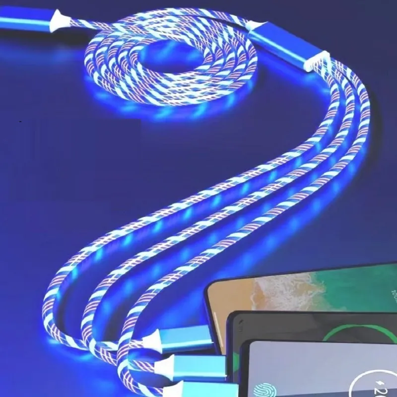 LED Light Up Charging Cables: 1.2M 3 In 1 Glowing USB Type C Cable For ...