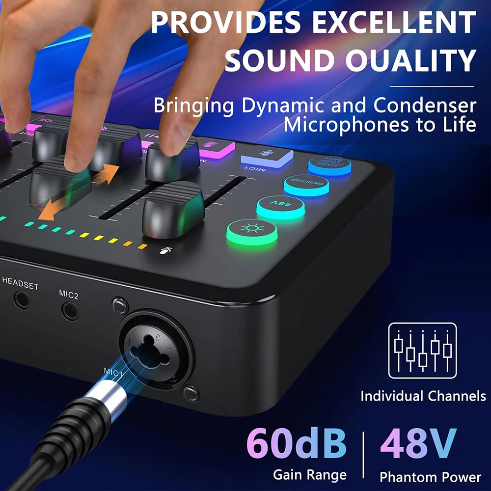 Studio Audio Mixer, Rechargeable Interface With XLR Microphone Input ...