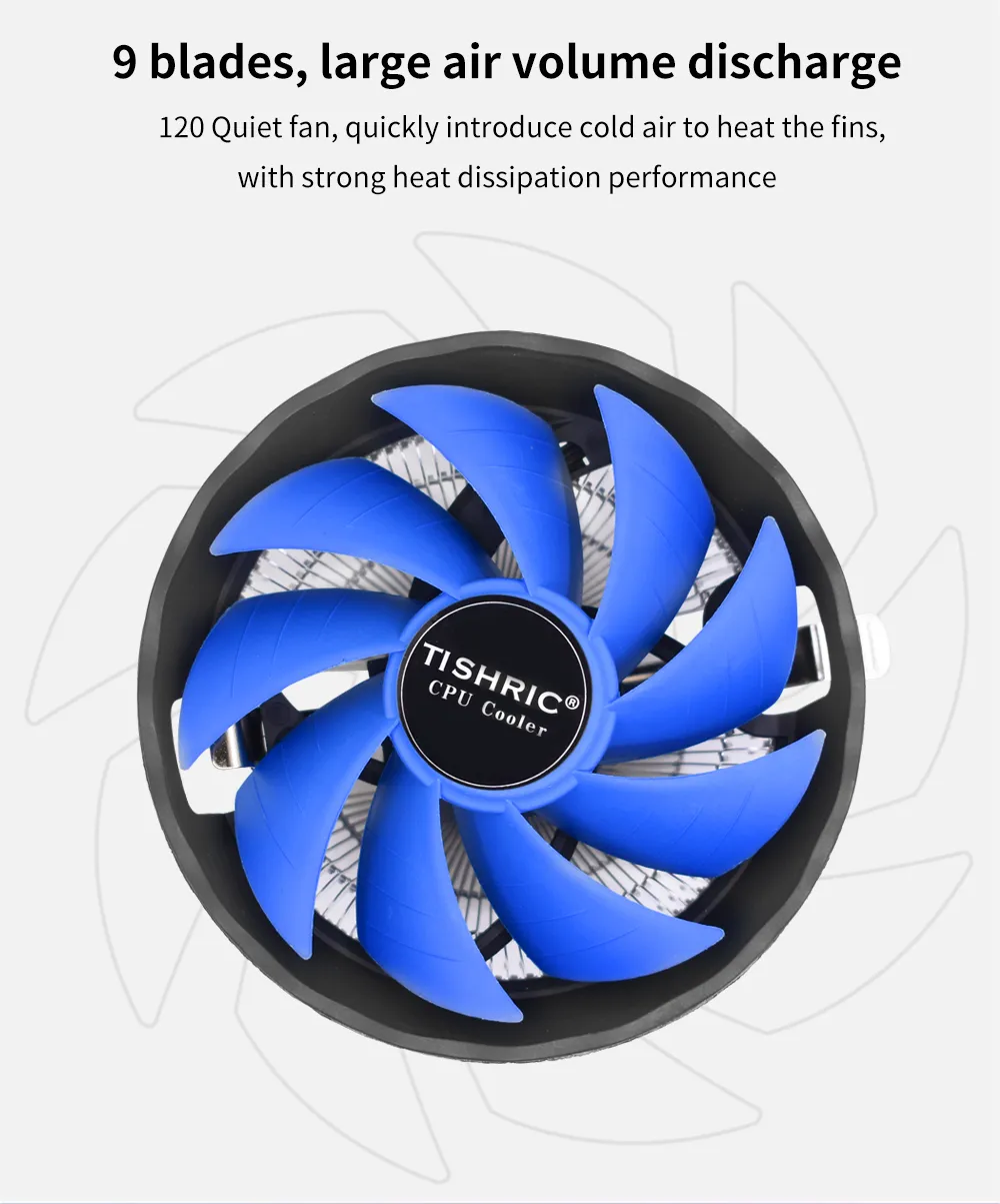 TISHRIC 3-Pin PWM CPU Cooler Fan for Intel LGA 1150 1151 1155 1156 775 ...
