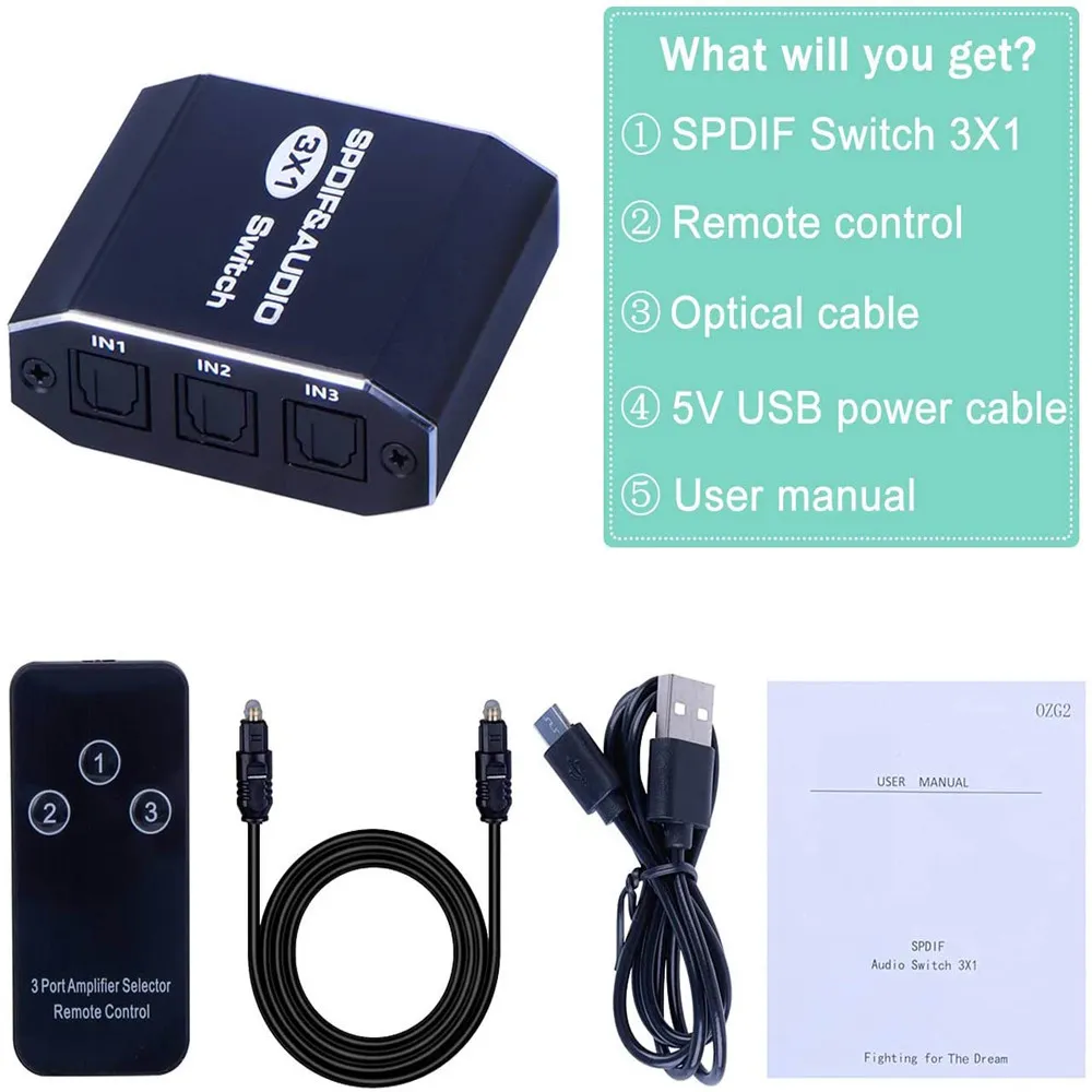 DHgate.com:3-Port Aluminum Alloy SPDIF Toslink Optical Audio Splitter, 3x1 SPDIF Optical Cable ...