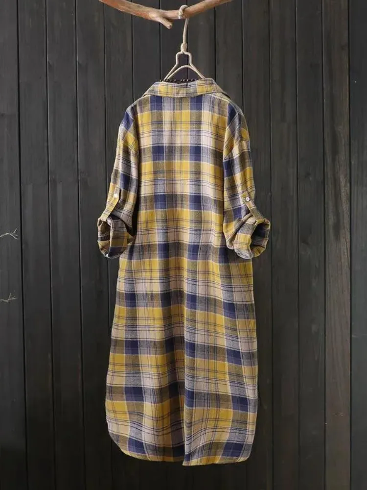 DHgate.com:Vintage Women's Plaid Blouse - Mid-Length Autumn Blouses ...