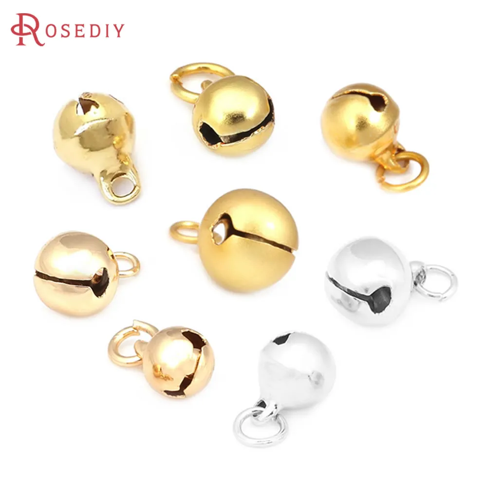 5MM 6MM 8MM 10MM 24K Gold Color Plated Brass Bell Beads Bracelet Charms ...