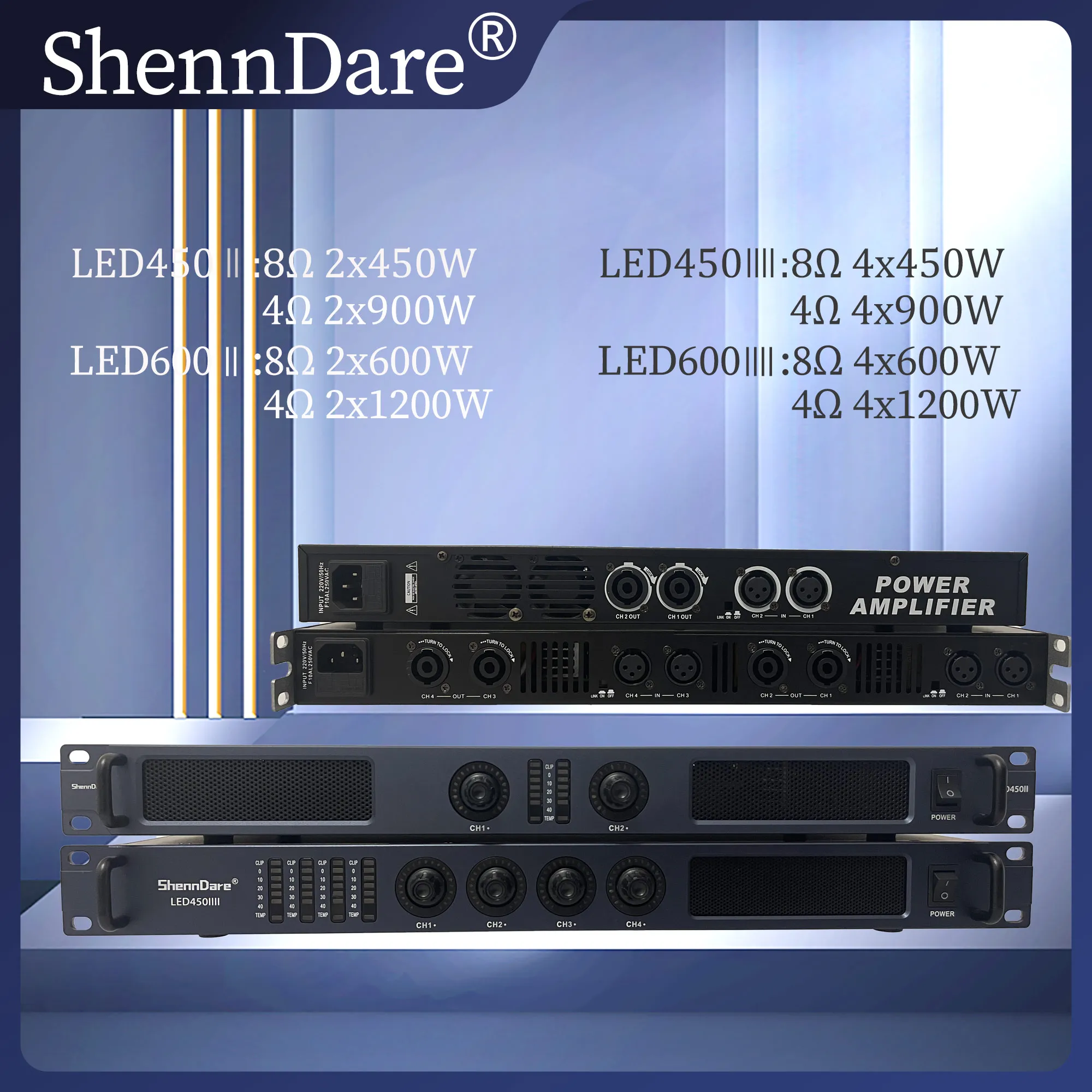 LED600 4X600W Professional Power Amplifier 4 Channels Stereo Line Array ...