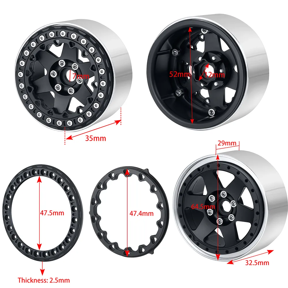 DHgate.com:YEAHRUN 2.2'' Metal Beadlock Wheel Rims with Outer/Inner ...