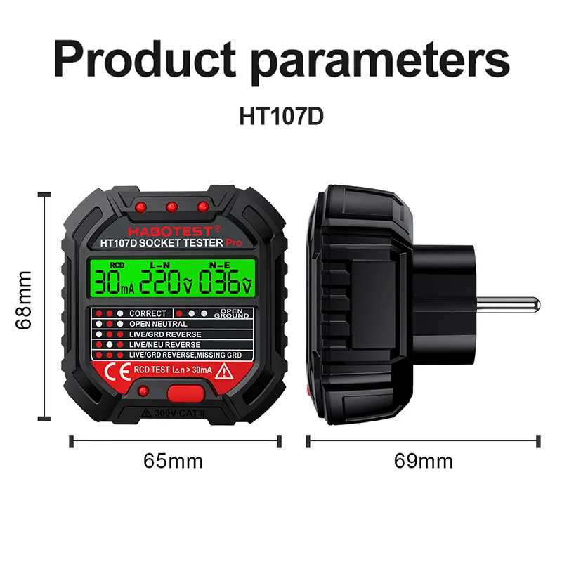 HT107D Digital Plug Socket Tester - Accurate AC Voltage Detector ...