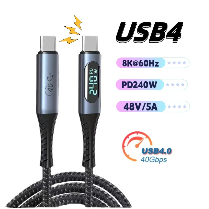 240W 5A Fast Charge Short Usb C Cable Type C Data Cable With LED Screen ...